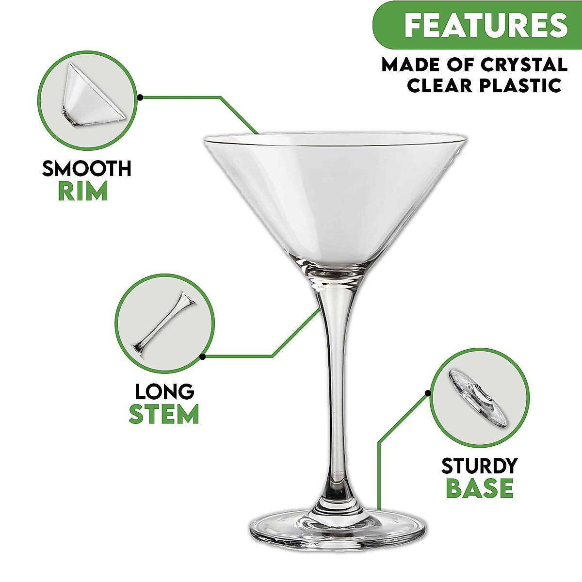 K BASIX Unbreakable Martini Glasses Set of 2 Reusable Plastic 10oz (300mL) Perfect for Cocktail Whiskey Margarita Glassware for Home Bar Martini Glass Birthday & Martini Set