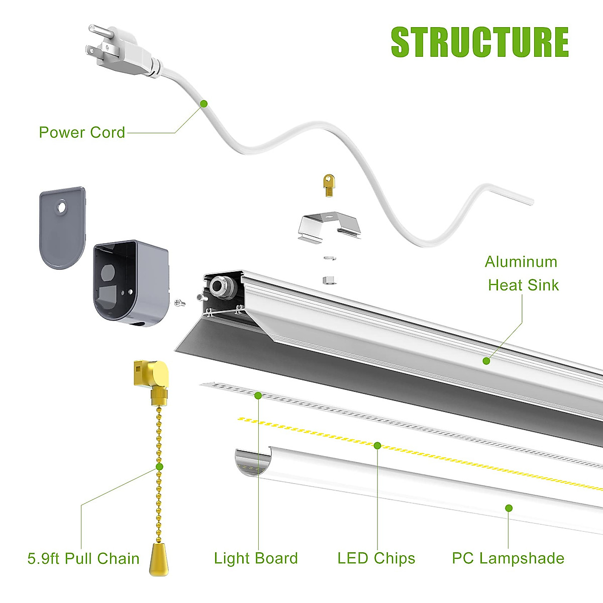 BBESTLED 4 Pack, 60W Linkable Shop Lights for Garage LED Super Bright, Equivalent 360W HPS Daylight 5000K 7800 Lumen, Warehouse Office Workshop, Commercial Light Fixtures Ceiling Hanging