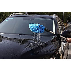 SCRUBIT 12" Car Wash Brush with Soft Bristles for Car Truck Boat Deck & House Cleaning, Exterior Washing Brush Connects with Pole & Hose Storage Bag Included (Blue)