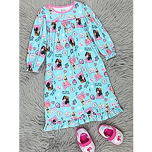 Barbie Girls Flannel Granny Gown Nightgown Pajamas (8, Turquoise)