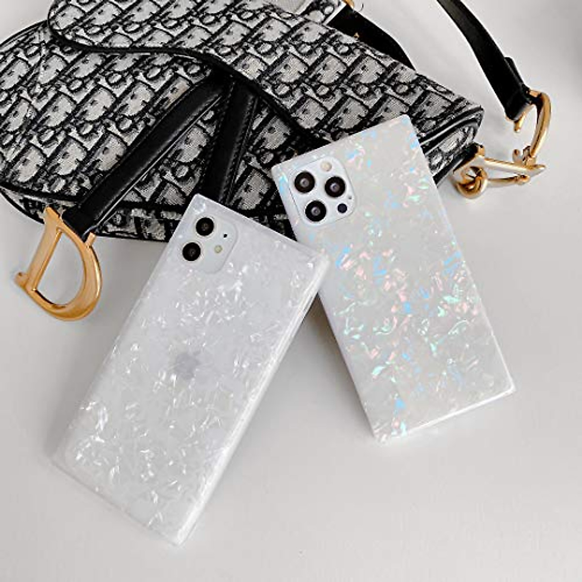 Cocomii Square Case Compatible with iPhone 13 Mini - Slim, Glossy, Opalescent Pearl, Glittering Shell, Easy to Hold, Anti-Scratch, Shockproof (Pink)