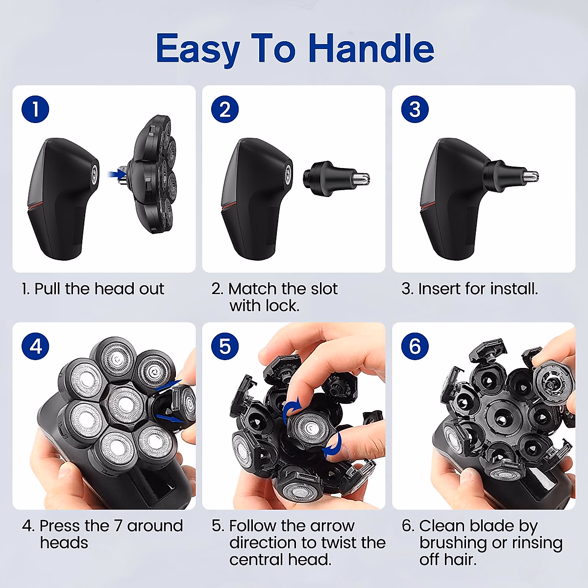 Mr.wintek 8D Head Shaver for Bald Men, 5-in-1 Head Electric Razor with Nose Hair Trimmer, IPX6 Waterproof Wet/Dry Mens Grooming Kit, Anti-Pinch, LED Display, USB Rechargeable