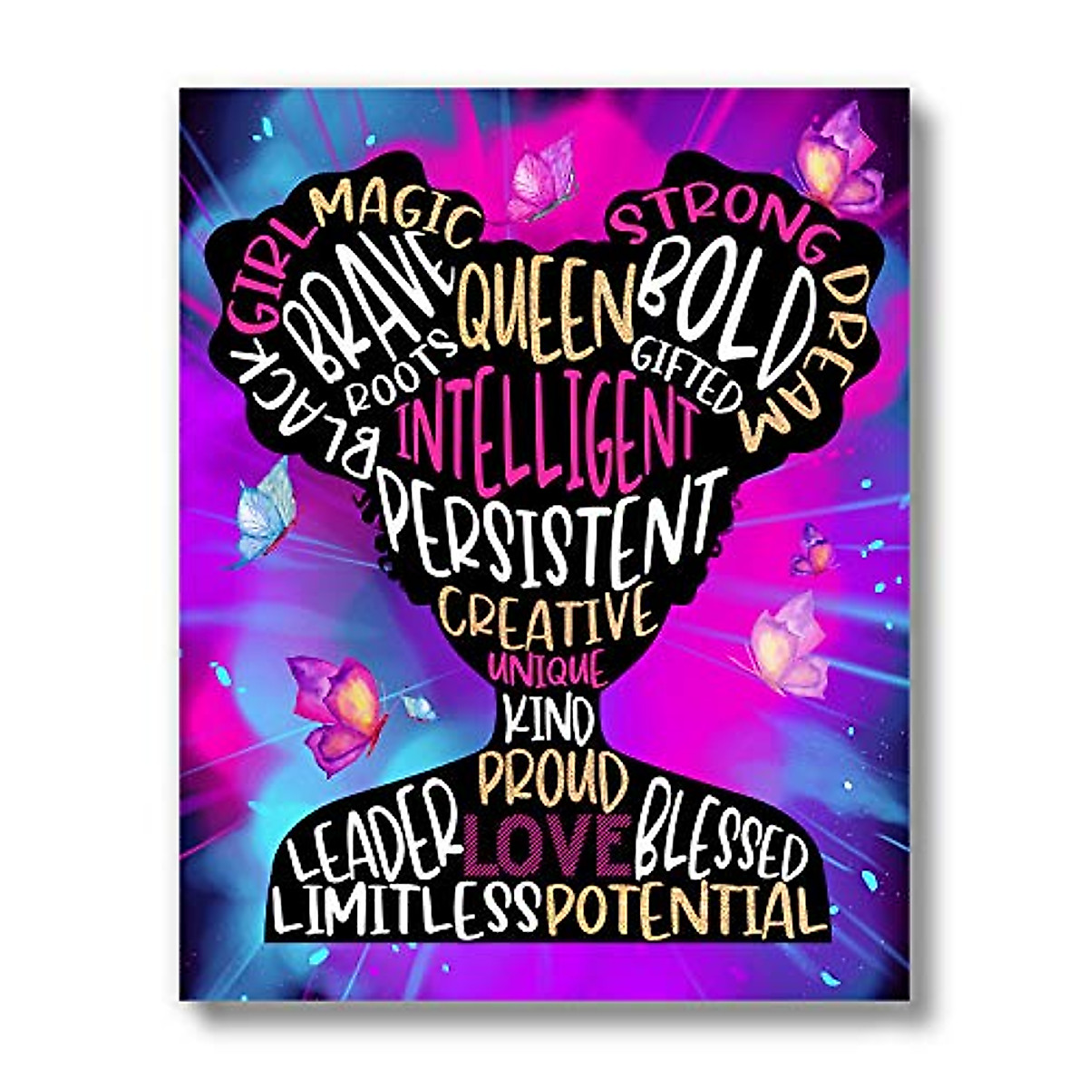 Brooke & Vine African American Black Girl Woman Wall Decor Gift Art Prints (UNFRAMED 8 x 10) Gift for Women Teen Tween Girl Room Inspirational Posters - Home, Office, Bedroom, Dorm or Cubicle (Afro Puff Girl)