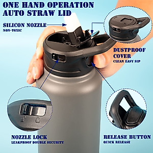 VOLCAROCK Wide Mouth Water Bottle with Straw Lid Dustproof and Leakproof 24/32/40/64 Oz, 3 Lids, Keep Hot Cold All Day Long, Dishwasher Safe and Sweat Free-24 oz Night Blue