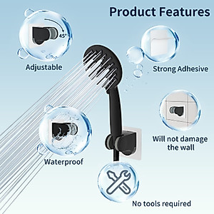Hibbent 2 Pack Shower Head Holder, Strong Adhesive and Waterproof Handheld Shower Holder, Shower Head Bracket, Height Adjustable Shower Wand Holder, Wall Mount, No Drilling, Matte Black
