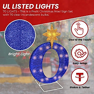 Noel Nativity Set - Outdoor Christmas Decoration for Christmas Indoor Lawn - Religious Scene Yard Sign Decor with Stakes for Home - 12.6” Tall Pre-Lit 70 Lights (Set of 4)