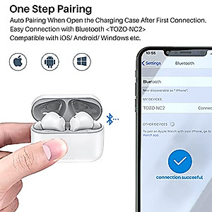 TOZO NC2 Hybrid Active Noise Cancelling Wireless Earbuds, in-Ear Detection Headphones, IPX6 Waterproof Bluetooth 5.2 Stereo Earphones, Immersive Sound Premium Deep Bass Headset, White