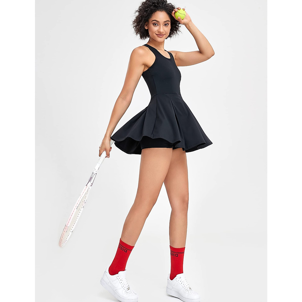 1a1a Tennis Dresses for Women, Golf Apparel and Golf Dresses for Women with Inner Shorts and Pockets, Women’s Athletic Dress for Workouts Black Medium