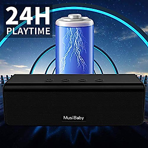Bluetooth Speakers,MusiBaby Portable Speakers Bluetooth Wireless,Waterproof,Outdoor,Speakers with Loud Stereo,Booming Bass,Dual Pairing,24H Play,Bluetooth Speaker for Home,Party,Gifts(Black)