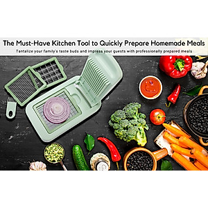 Brieftons QuickPush Food Chopper: Vegetable Chopper Dicer Slicer, Onion Chopper Vegetable Cutter, 3 Extra-Large Blades with 200% More Cutting Area to Chop Dice Slice Vegetables, 2.6-Quart Container