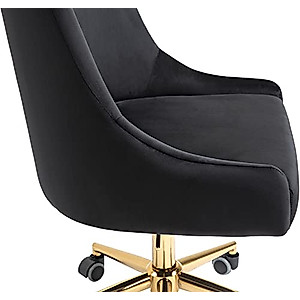 Meridian Furniture 163Black Karina Collection Modern | Contemporary Velvet Upholstered Swivel and Adjustable Office Chair with Durable Rich Gold Base, Black, 23" W x 26" D x 36"-39" H