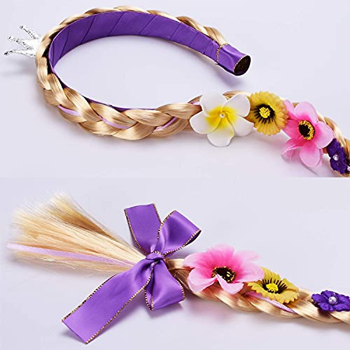Cmiko Princess Rapunzel Wig 22 Inch Long Hair Headbands Costume Accessories with Tiara Flowers Garland for Little Girls Dress Up Birthday Party