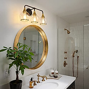 HAHZT Black and Gold Bathroom Vanity Light 3-Lights Bathroom Light Fixtures Over Mirror with Clear Glass Shade 22.4 inch Wall Sconce Lighting Bath(Exclude E26 Bulb)