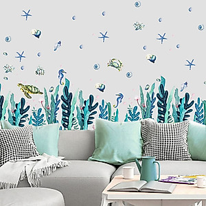 2 Sheets Under The Sea Wall Decals Sea Turtle Wall Stickers 3D Ocean Grass Seaweed Wall Decals for Kids,Room,Bathroom,Bedroom,Nursery,Home Wall Decoration,Toilet,Kitchen