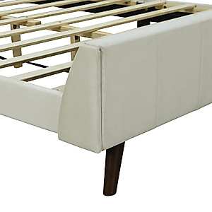 Prohon Upholstered Platform Bed with Tufted Headboard and Soft Wingback, Queen Size Bed Frame No Box Spring Needed, Velvet Bedframe w/Wood Slat Mattress Foundation, Beige