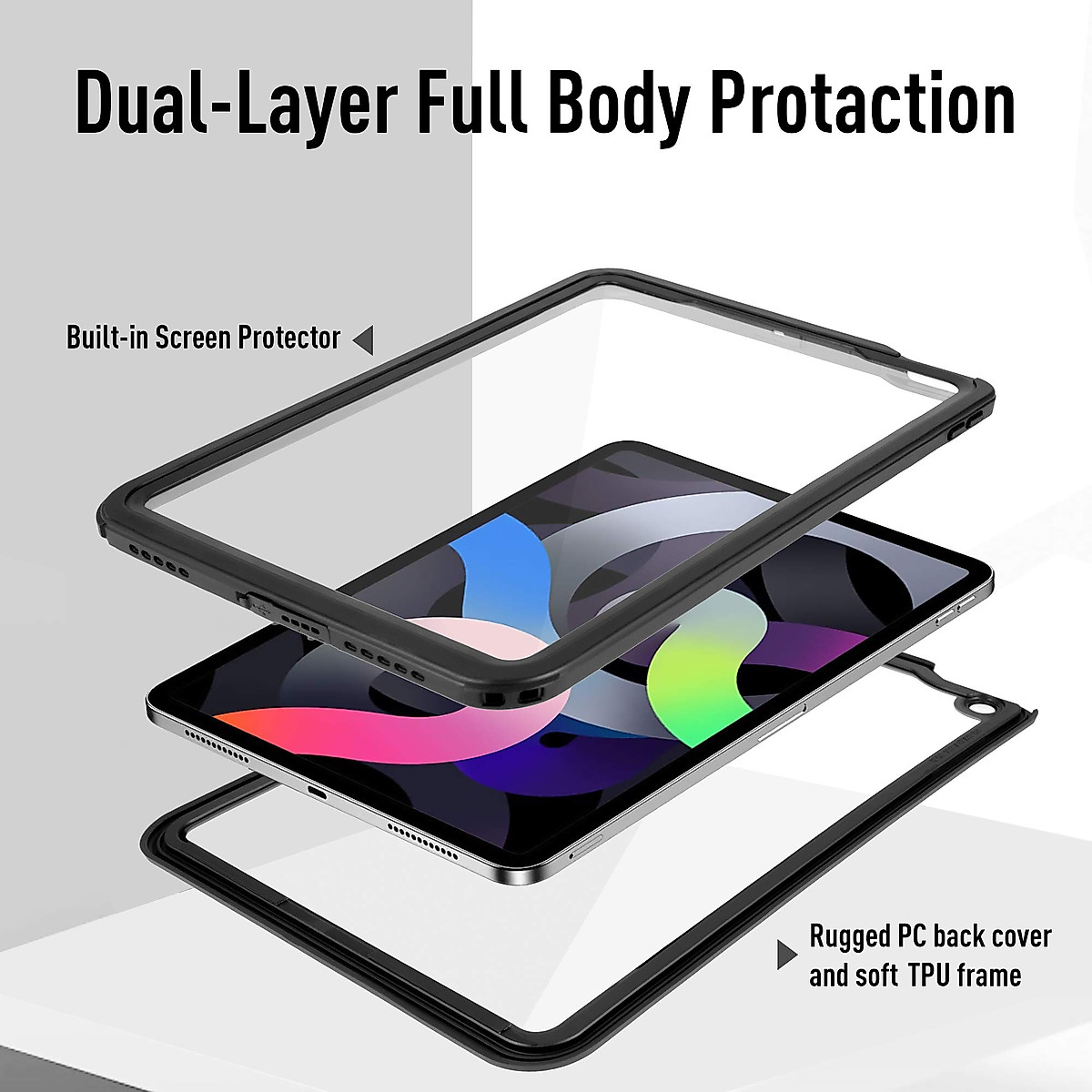 iPad Air 4/5 Waterproof Case 2020/2022, iPad Air 4th Gen/5th Gen 10.9 inch Underwater Protective Dustproof Shockproof Case Cover with 360 Full-Body Protection,with Lanyard and Kickstand