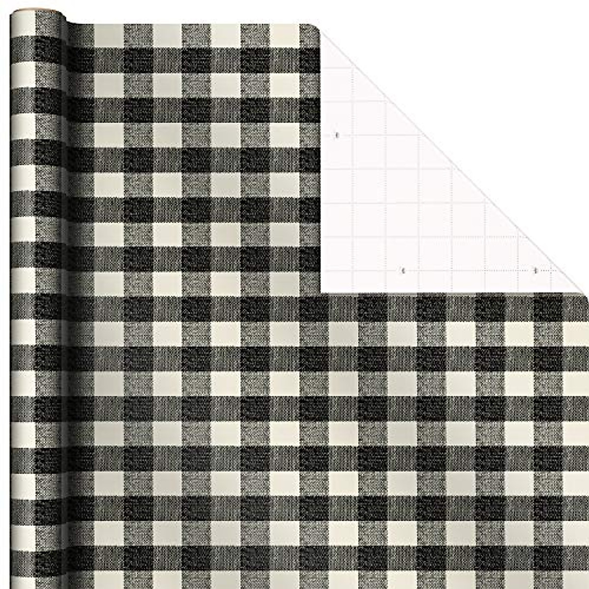 Hallmark Black Christmas Wrapping Paper with Cut Lines on Reverse (3 Rolls: 120 sq. ft. ttl) Retro Santa, Black and White Buffalo Plaid, Train and Trees