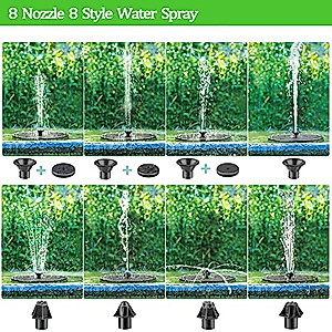 Solar Fountain Full Glass Panel with Battery, 2022Upgrade 3W Solar Powered Bird Bath Fountain with LED Light 8 Nozzle 4 Fixer, Floating Solar Fountain Pump for BirdBath Pond Pool Garden Outdoor