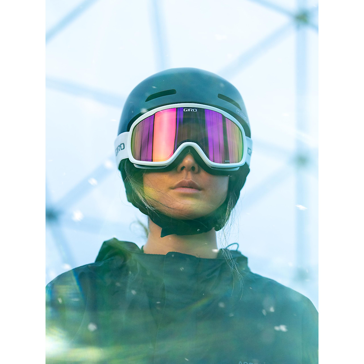 Giro Moxie Ski Goggles - Snowboard Goggles for Women & Youth - White Core Light Strap with Amber Pink/Yellow Lenses