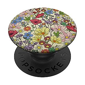 Cute Simple Wildflowers Pattern Design Floral on Beige PopSockets Swappable PopGrip