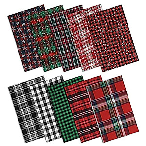 10 Pcs Christmas Plaid Bundles Quilting Fabric,16 x 20 inches Rectangle Cloth Red Green Grid Snowflake Patchwork Fabric Scraps for Christmas Decortion Candy Gift Wrapping Sewing Work DIY Craft