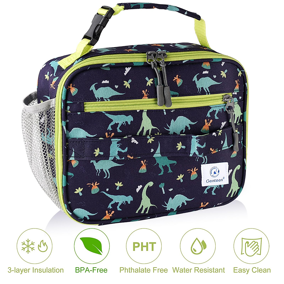 Genteen Lunch Box Kids, Prints Insulated Lunch Bag Kids Boys Girls,Soft Bag Mini Cooler Back to School Thermal Meal Tote Kit Lunch Box for School,Work,Outdoor - Dinosaur