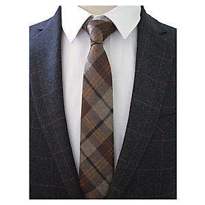 JEMYGINS 2.4" Mens Cotton Skinny Tie Plaid Cashmere Wool Necktie (16)