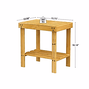 Glavbiku Bamboo Shower Bench, Shower Chair with Non-Slip Feets Storage Shelf Safe and Stable, Kids Adults Wooden Stool for Home, Bathroom, Bedside, Living Room