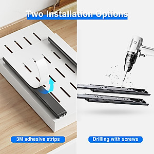 MUSTORN 2 Pack Pull Out Cabinet Organizer, 21.8" Deep Slide Out Drawer for Cabinets Adhesive Pull Out Drawers Heavy Duty Pull Out Shelves for Kitchen, Cupboard, Pantry, Bathroom-White
