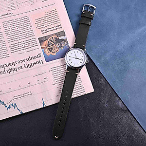 BISONSTRAP Men's Watch Bands, Hand-Stitched Leather Watch Straps, Quick Release, 20mm, Black with Silver Buckle