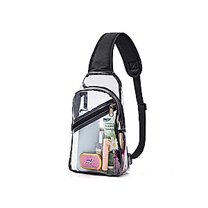 Dotpraise Clear Sling Bag Stadium Approved, 11"x 7" Small Clear Chest Backpack with Front Pocket, Clear Crossbody Chest Bag for Men Women, Black