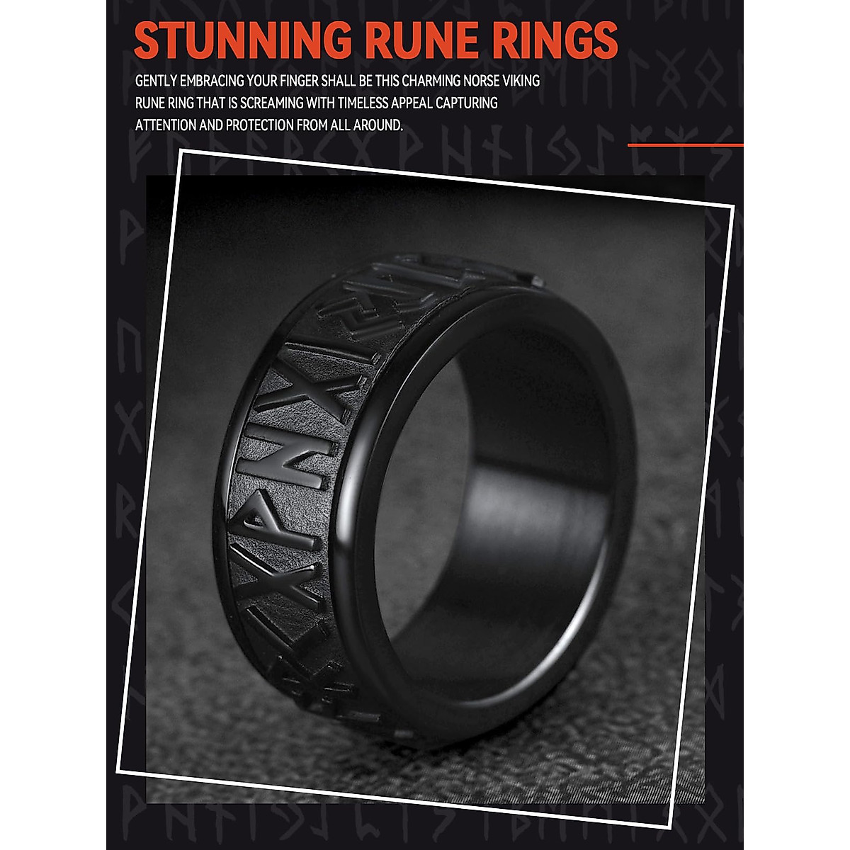 Scandinavia Viking Rune Band Thumb Rings, Black Punk Pinky Ring for Male, Women Spinner Stackable Finger Acccessories