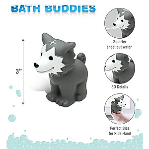 DolliBu Wolf Bath Buddy Squirter – Floating Wolf Rubber Bath Toy, Fun Water Squirting Bathtime Play For Toddlers, Cute and Soft Wild Life Animal Toy For The Bathtub, Beach, and Pool for Girls and Boys