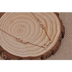 GR35Z9 Custom 3 Name Necklace Personalized 18k Gold Plated Monogram Initial Womens Necklace