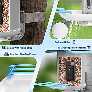 AUXCO Bird Feeder with Camera, 2023 Newest Dual Solar Panels Charging Smart Bird Feeder Camera, AI Identify 11000+ Bird Species, Auto Capture Bird Videos & APP Notify Video Bird Camera for Bird Lovers