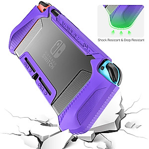 HEYSTOP Case Compatible with Nintendo Switch Case Screen Protector,TPU Protective Heavy Duty Cover Case for Nintendo Switch with Shock Absorption and Anti-Scratch (Transparent Purple)