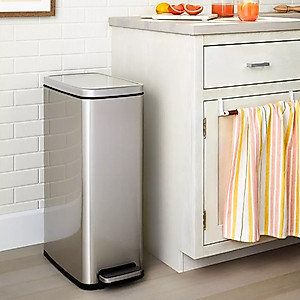 ORAVO 45L Slim Step Trash Can,Heavy Duty Hands-Free Stainless Steel Commercial/Kitchen Step Trash Can, Fingerprint-Resistant Soft Close Lid Trashcan