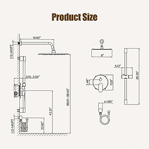 Gabrylly Slide Bar Shower System, Shower Faucet Set Complete with High Pressure 8" Rain Shower head and 5-Setting Handheld Shower Set, Shower Valve Include, Brushed Nickel