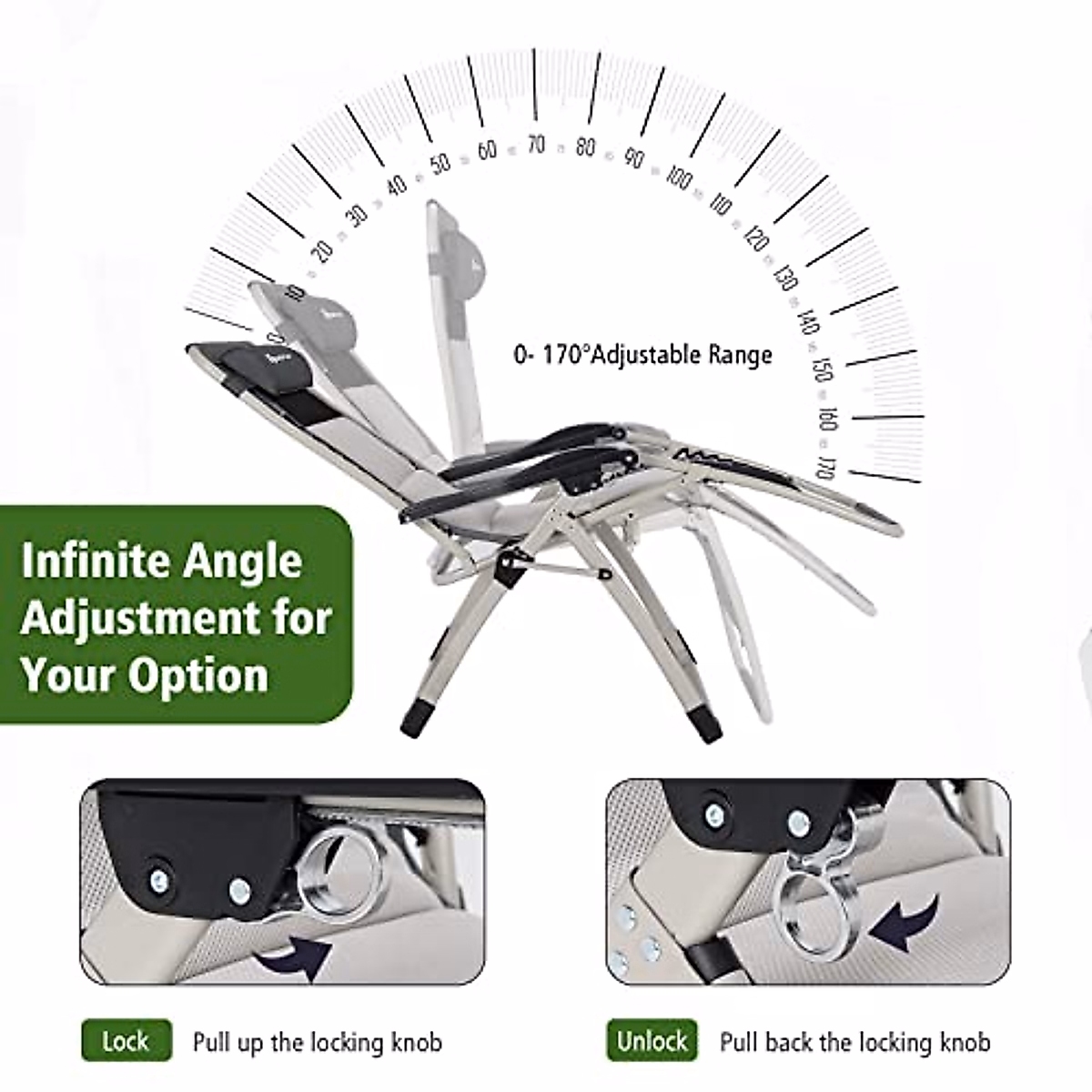 Goplus Folding Zero Gravity Chair, Adjustable Padded Lounge Recliner with Removable Head Pillow, Great for Outdoor Pool Yard, 660 lbs Weight Capacity, Pack of 2