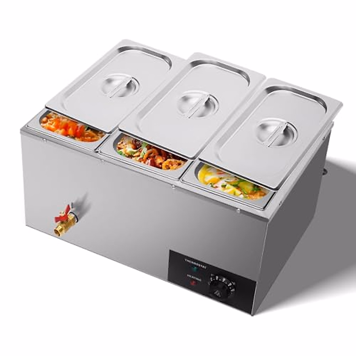 Steam Table Food Warmer - Steam Table 3-Pan Countertop Steamer,Stainless Steel 86-185°F Temp Control Food Warmers for Catering Restaurants Entertaining Parties