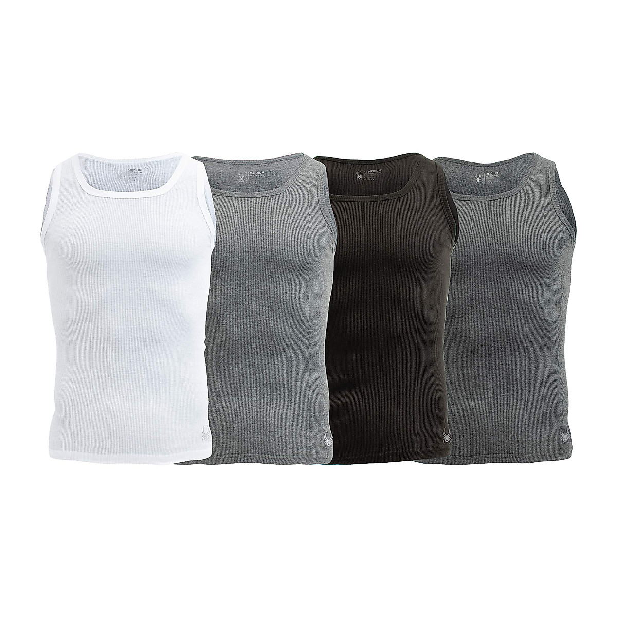 Spyder Mens Pro Cotton Pro Stretch Tank Tops A Shirts (White/Grey/Black/Charcoal, Large)