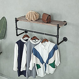 Clothes Rack with Shelf, 36in Industrial Pipe Wall Mounted Garment Rack, Space-Saving Display Hanging Pipe Clothes Rack, Heavy Duty Detachable Multi-Purpose Hanging Rod for Closet Storage(1-Layer)