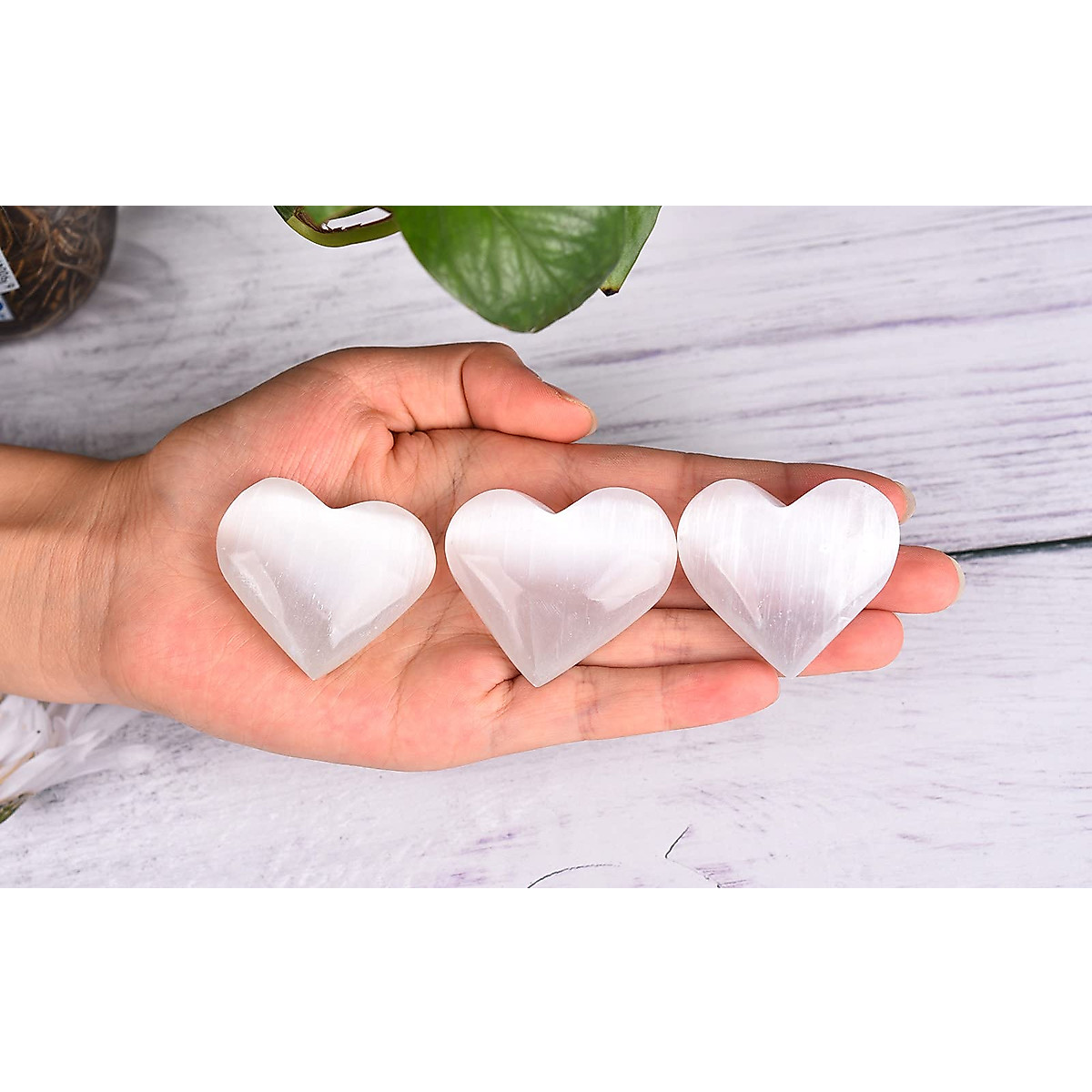 AMOYSTONE 20Pcs Selenite Crystal Heart Worry Stone 1.4-1.6" - Puffy Palm Pocket Heart Stone for Cleansing, Protection and Home Decoration Gift