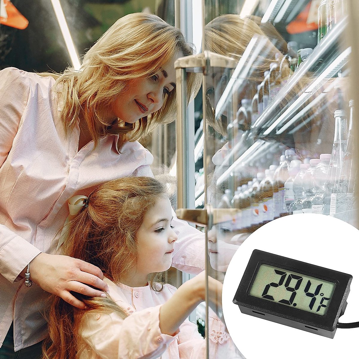 Alinan 6pcs Embedded Digital LCD Thermometer Temperature Monitor with External Probe for Fridge Freezer Refrigerator Aquarium (Fahrenheit) Black 1 Meter