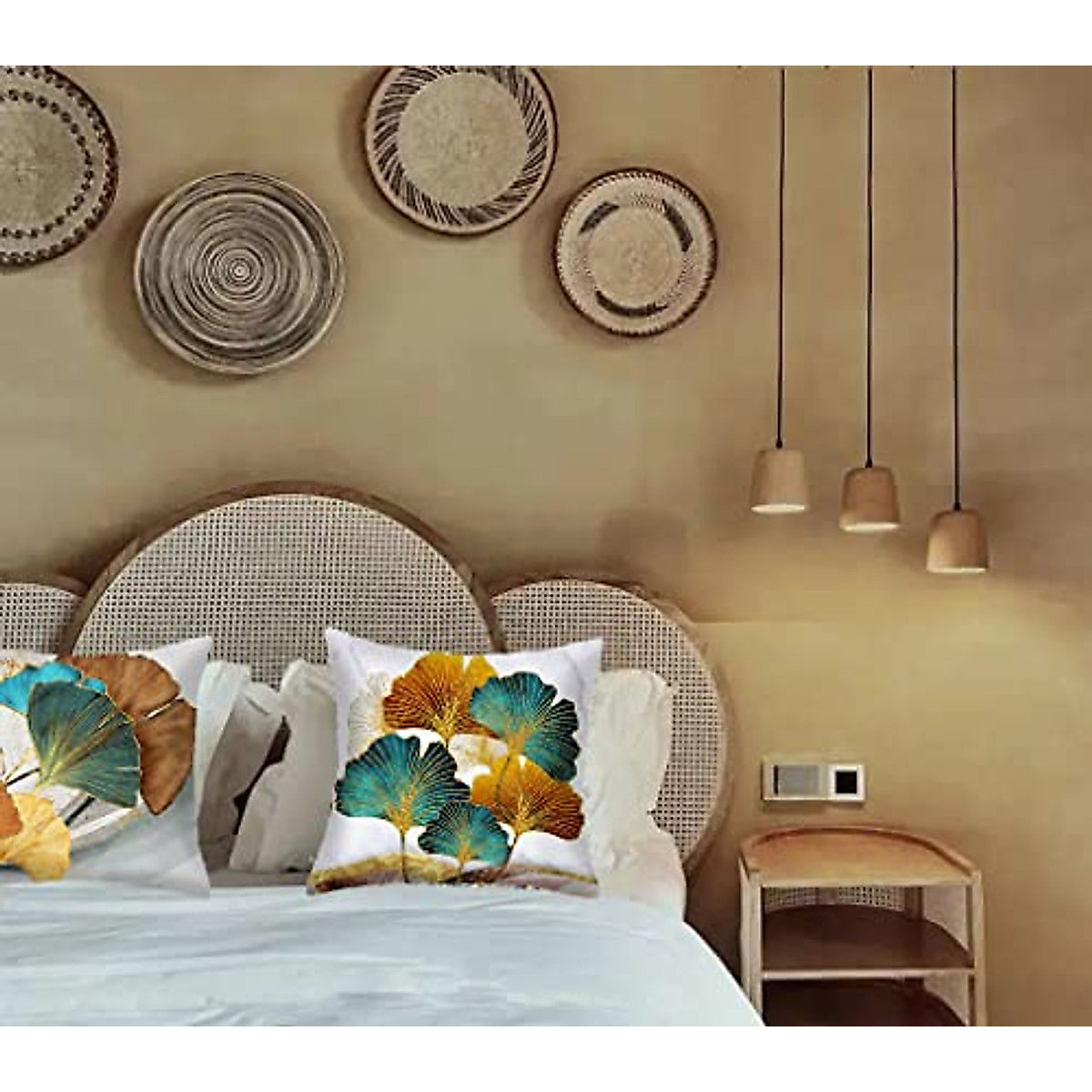 Throw Pillow Cover Farhouse Plant Leaves - 18 x 18 Inch Gold Ginkgo Leaf Pillow Cushion Cover - Set of 2 Square Marble Pillow Cushion Case, Great for Sofa, Bedroom, Chair, Yard, Outdoor Decor