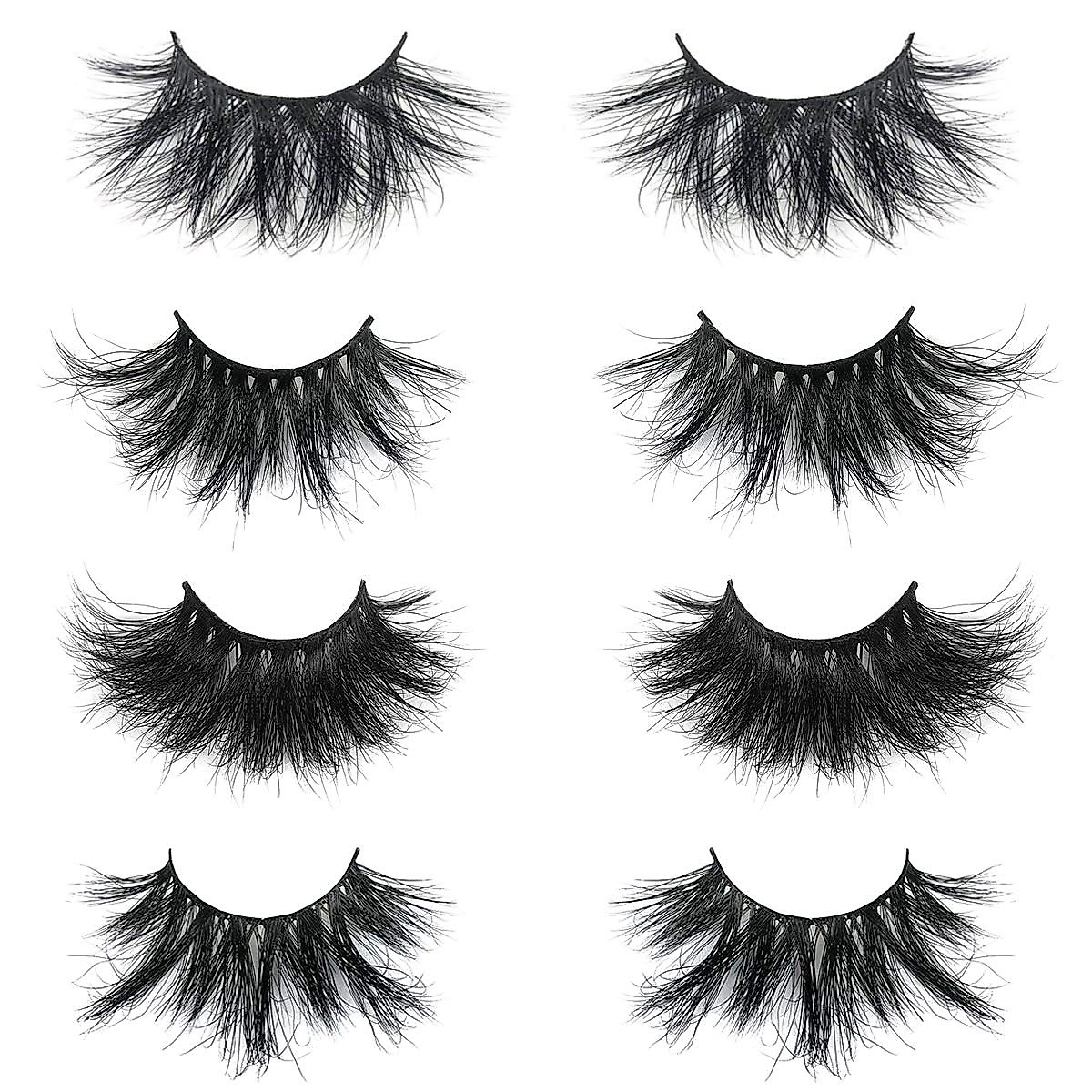 Mikiwi 20 Pack 25mm False Eyelashes, Real Mink, Handmade Full Strip, Cruelty Free, Dramatic 3D Lashes, Black, 20 Pairs