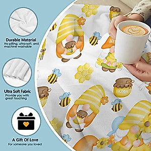 ZHONGKUI Gnome Flannel Throw Blanket,Gnome Blanket with Bee for Adults/Women/Kids/Friends,Gnome Gifts Blanket for Couch Sofa Bed Travel Home Decor, 60"x80"-Adults/Twin Size