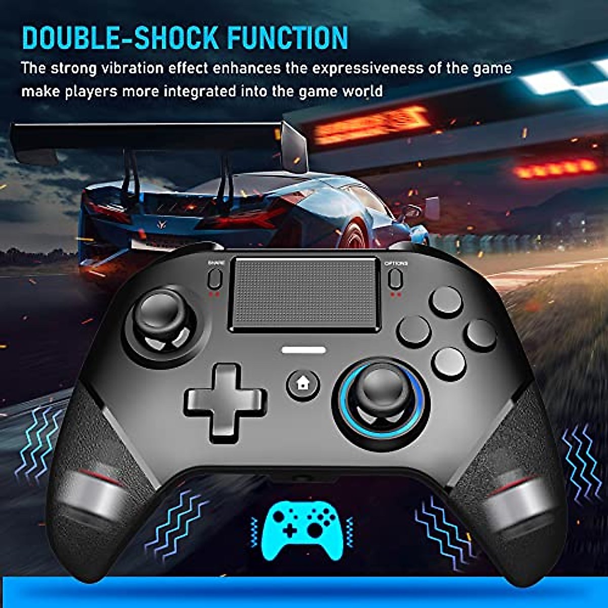 GCHT GAMING Wireless Pro Controller for PS4/PS4 Slim/PS4 Pro Compatible PC, Steam, Android and iOS, MAC, with Back Buttons, Turbo, Vibration, Game Joystick Gamepad Wireless/Wired (Dark Black)