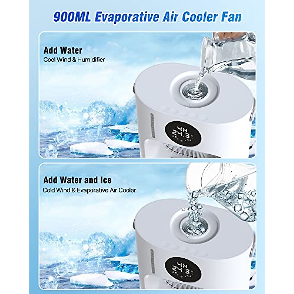 Portable Air Conditioners Fan, Skarif 900ml Evaporative Mini Air Conditioner with 7 Colors Light,3 Speeds Personal Air Conditioner,Personal Air Cooler with Humidifier for Room Bedroom Office (White)