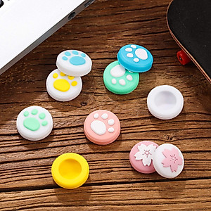 Sumind 28 Pcs Thumb Grip Joystick Caps, Replacement Cute Cat Paw Flower Shape, Silicone Joystick Cover, Colorful Replacement Thumb Grip Covers Compatible with Nintendo Switch, Switch Lite Controller